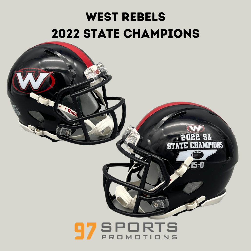 West High Rebels 2022 State Champions Mini Helmet - 97 Sports Promotions